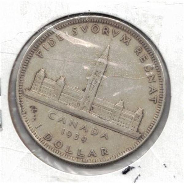 1939 Canada SILVER One Dollar Coin , With Parliament