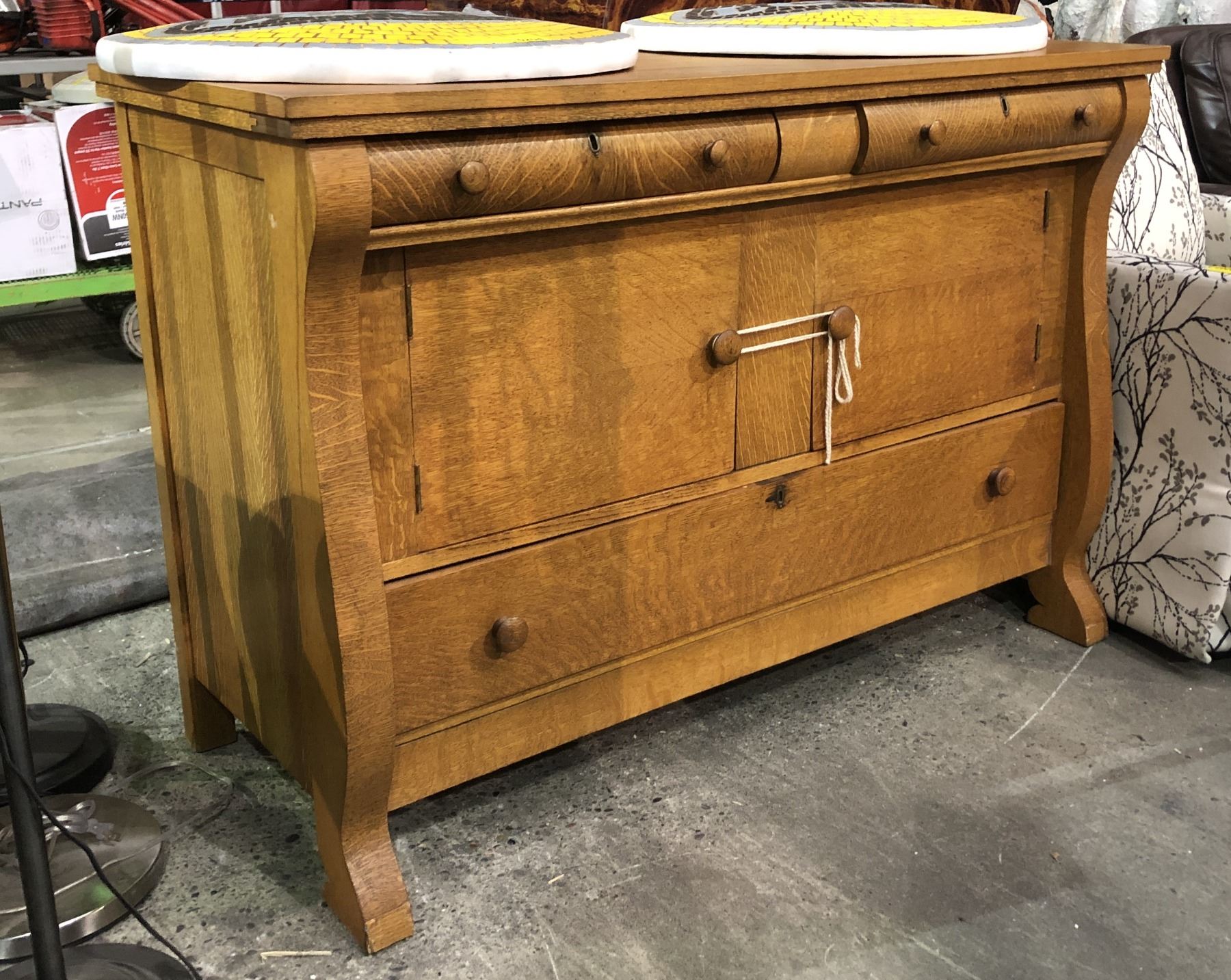 Early 1920's vintage oak sideboard (approx. 52in wide x 22in depth x ...