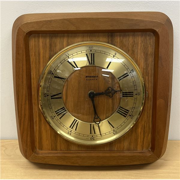 Vintage Staiger Quartz Wood & Brass Wall Clock - Works (approx: 10x10")