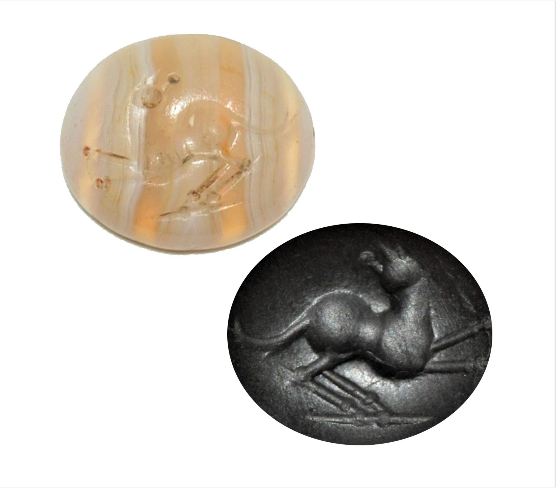 RARE ANCIENT ROMAN BANDED AGATE INTAGLIO WITH FOX 1ST BC