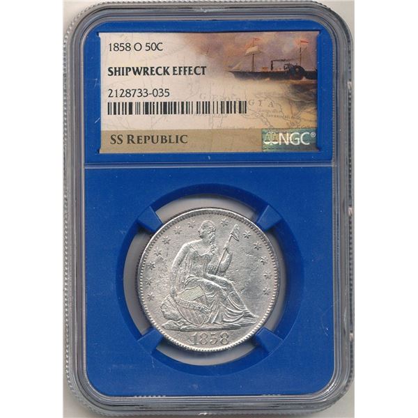 1858-O Rare SS Republic Shipwreck Silver 50C NGC