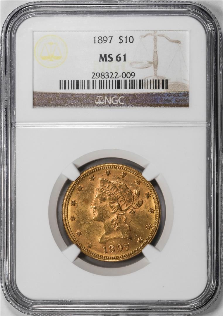 1897 $10 Liberty Head Eagle Gold Coin NGC MS61