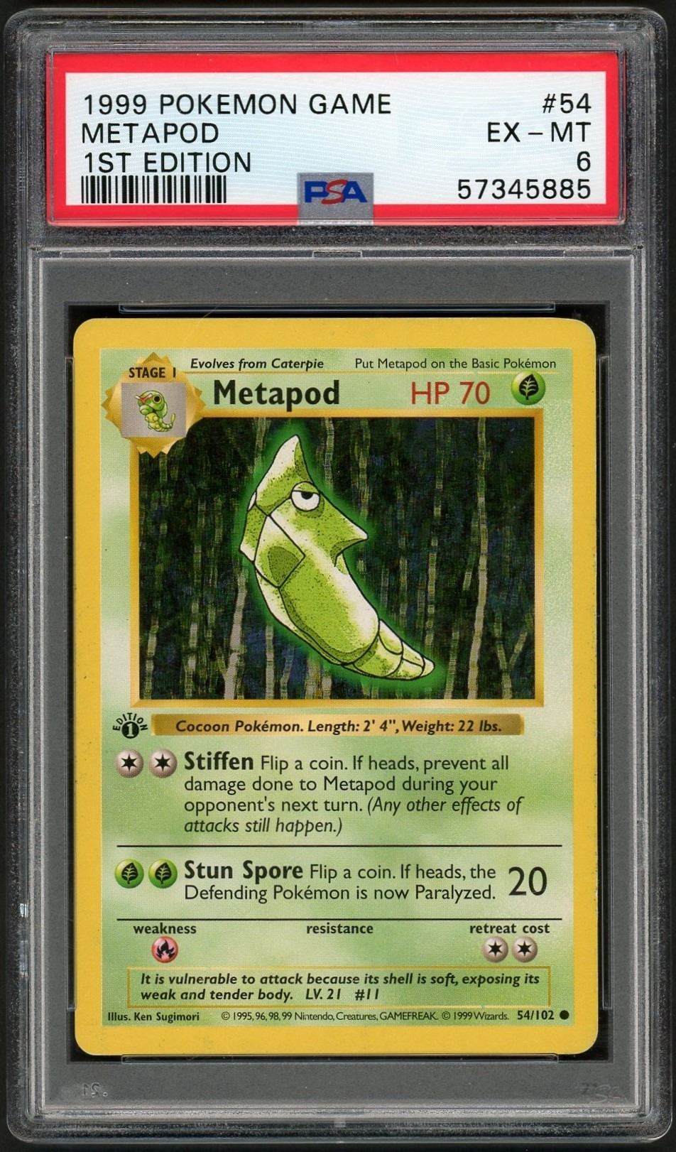 Pokemon: 1999 Metapod Shadowless 1st Ed (PSA 6)