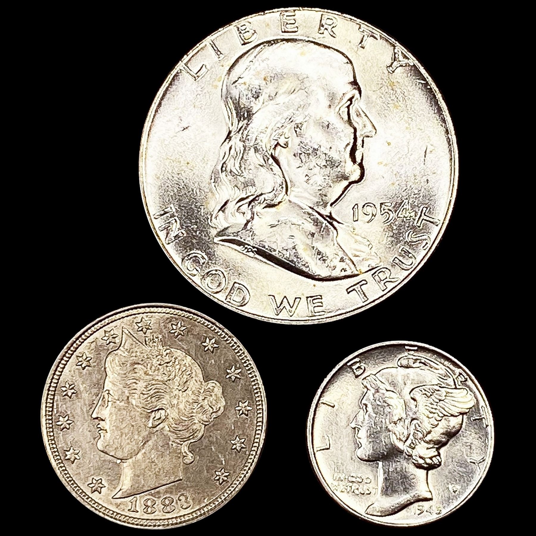 (3) Misc Coins (1883, 1945-D, 1954) UNCIRCULATED