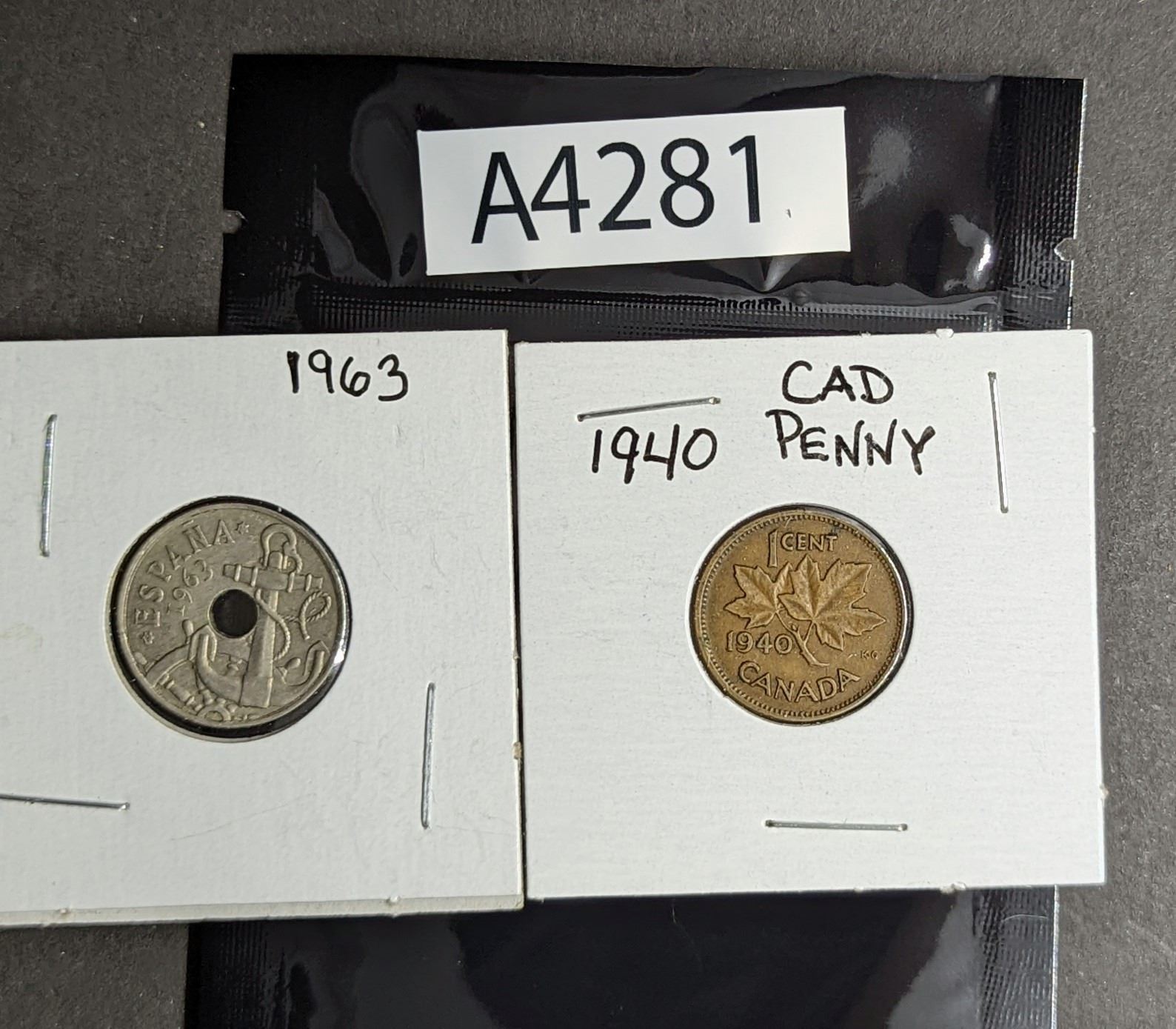 1963 Spanish 50 Centavos & 1940 CAD Penny (A4281)