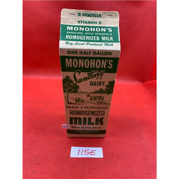 Vintage Waxed Cardboard Monohons Milk Carton