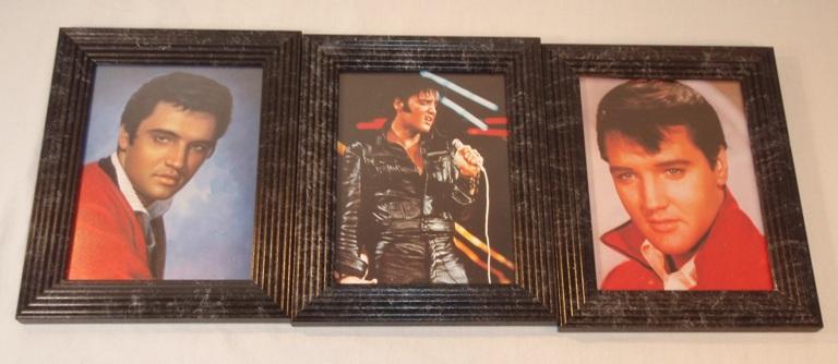 Set of 3 Elvis Photo reprints in Black wood frames 8x10in.