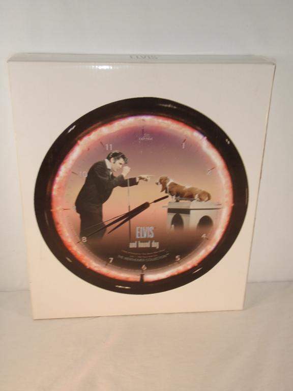 Elvis and Hound Dog Crackle Neon Wall Clock