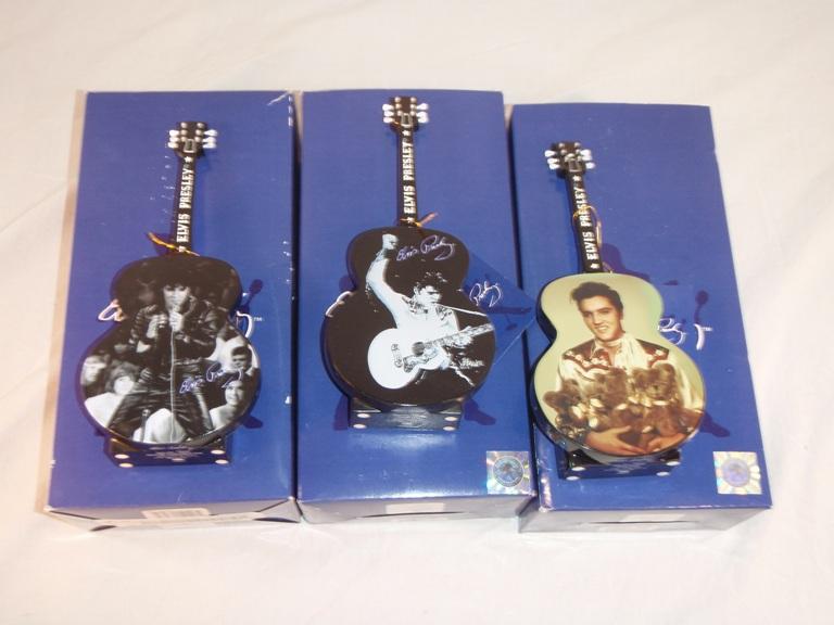 Set of 3 Ceramic Elvis Guitar-shaped music boxes by Westland