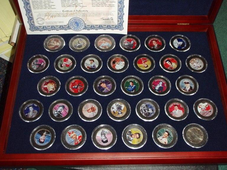 Complete Set of 31 Elvis colorized Movie half Dollars in wood case ...