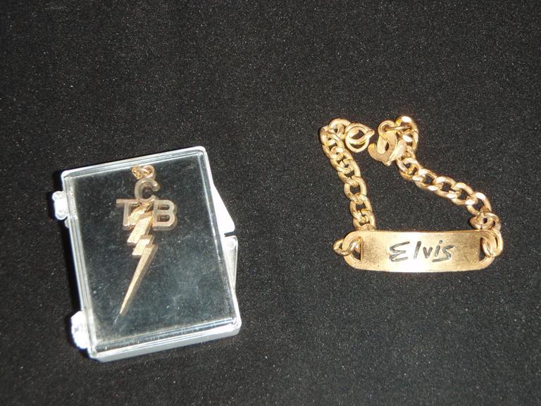 Lot of 2 Elvis Jewelry TCB pendant ad Elvis/Crazy ID bracelet