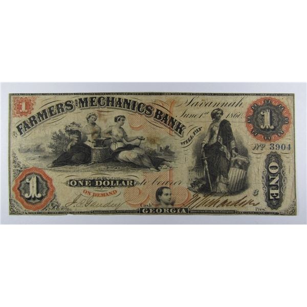 1860 $1 FARMERS and MECHANICS BANK NOTE