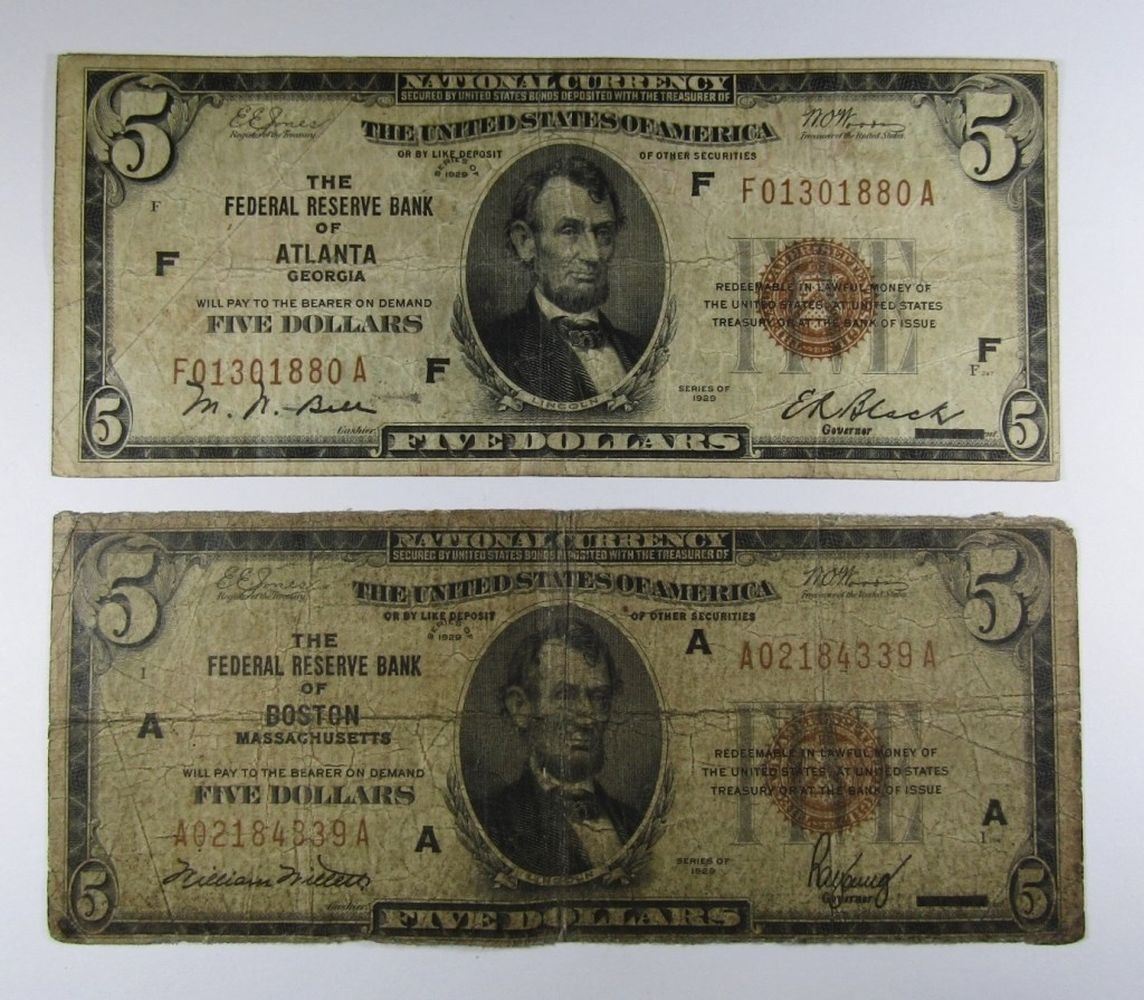 (2) 1929 $5 NATIONAL NOTES BOSTON & ATLANTA