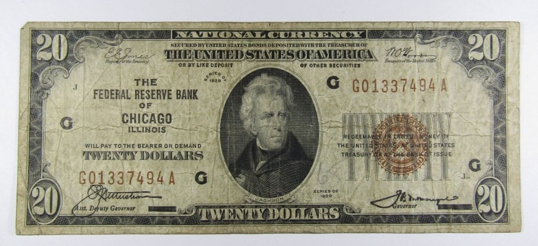 1929 $20 NATIONAL CURRENCY CHICAGO, IL