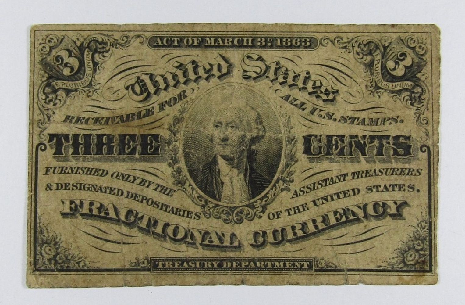 1863 THREE CENT FRACTIONAL CURRENCY