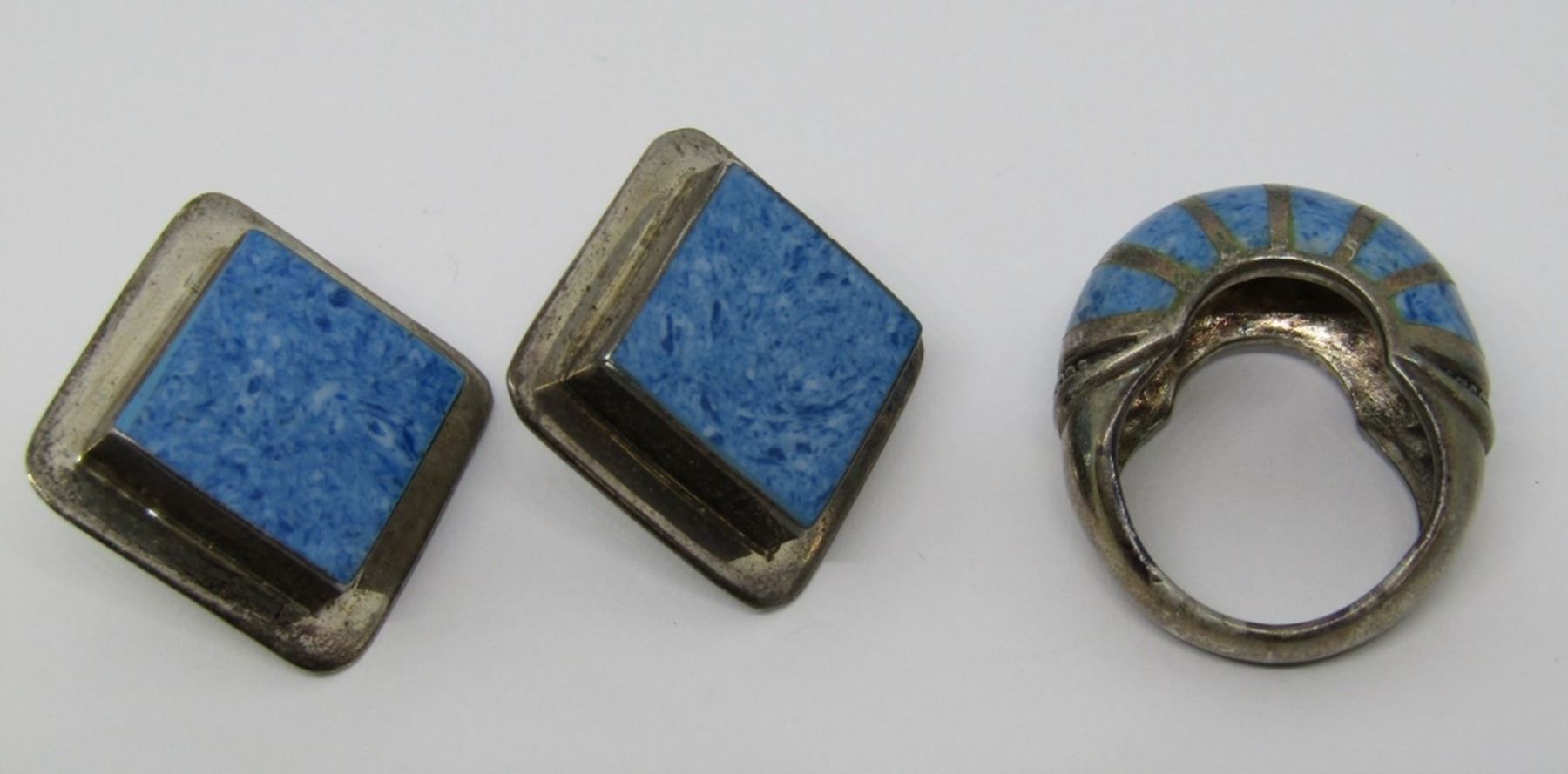 SET! MEXICO STERLING RING WITH BLUE INLAY STONE