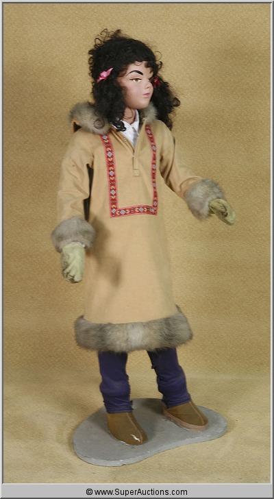 Life Size North Pole Eskimo Girl Statue with Authentic Outfit