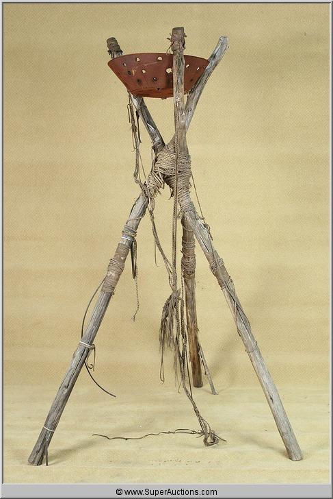 "Scorpion King" 2002 Ancient Steel Fire Torch Lamp on Wood Stand