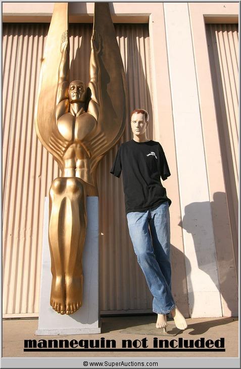 "Batman" 1989 Gold Art Deco Male Angel Statue, 13' Tall