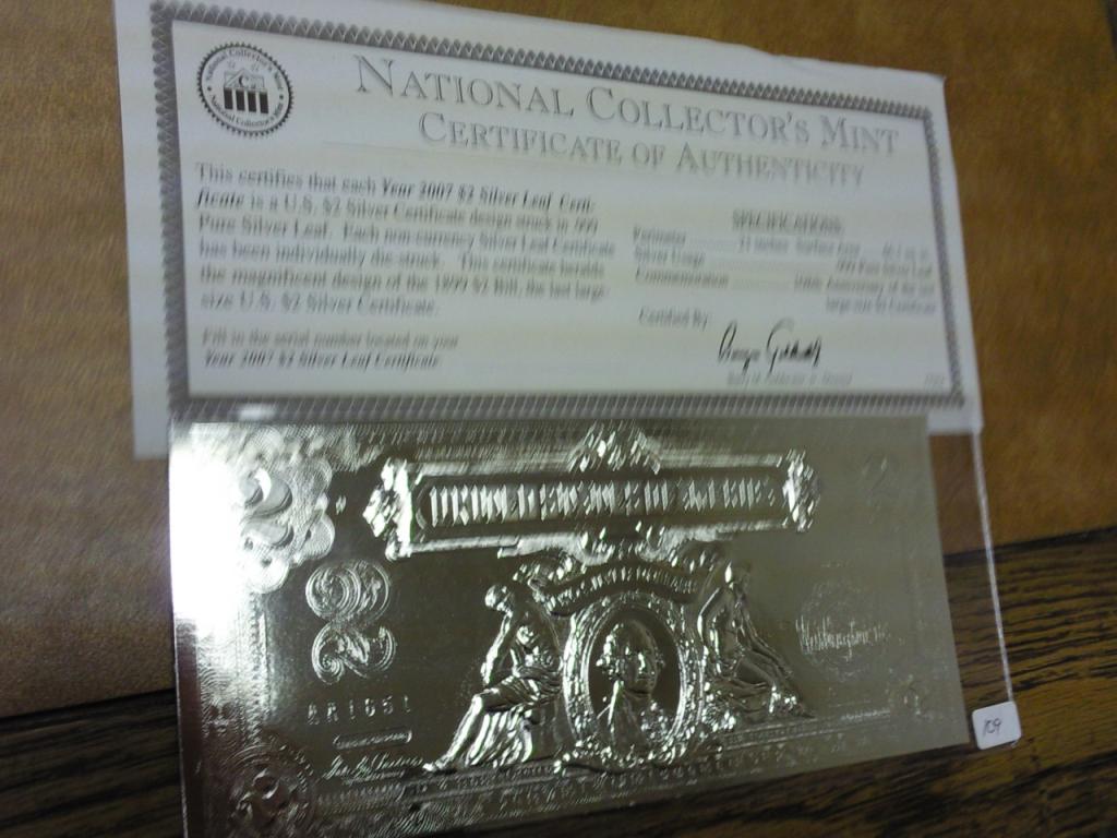 .999 Pure Silver Leaf Copy Of 1899 $2 Bill