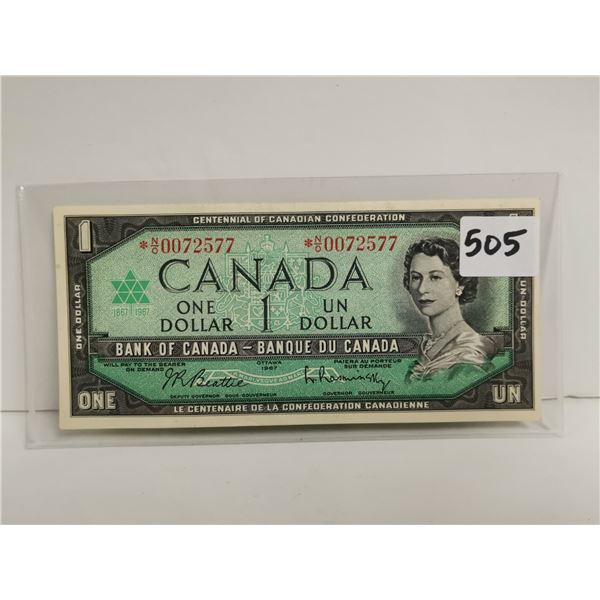 1967 UNC Replacement Canadian 1 Dollar Bill Schmalz Auctions 1967-unc-replacement-canadian-1-dollar-bill-schmalz-auctions