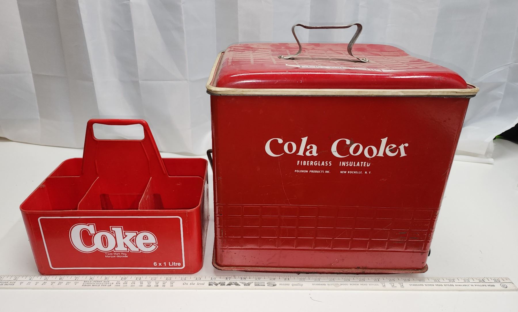 Vintage "Cola Cooler" red metal cooler & Coca-Cola drink carrying tray ...
