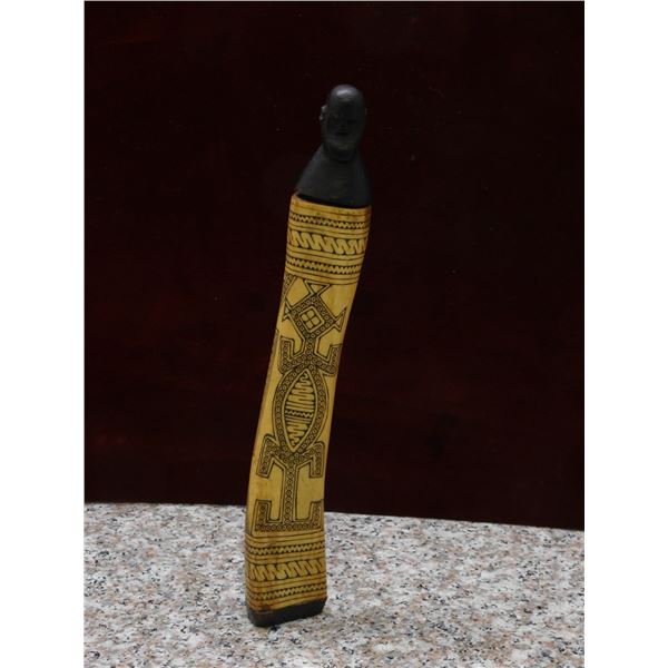 Carved Wood and Bone Lyme Powder Holder Tribal Medicine Container Scrimshaw