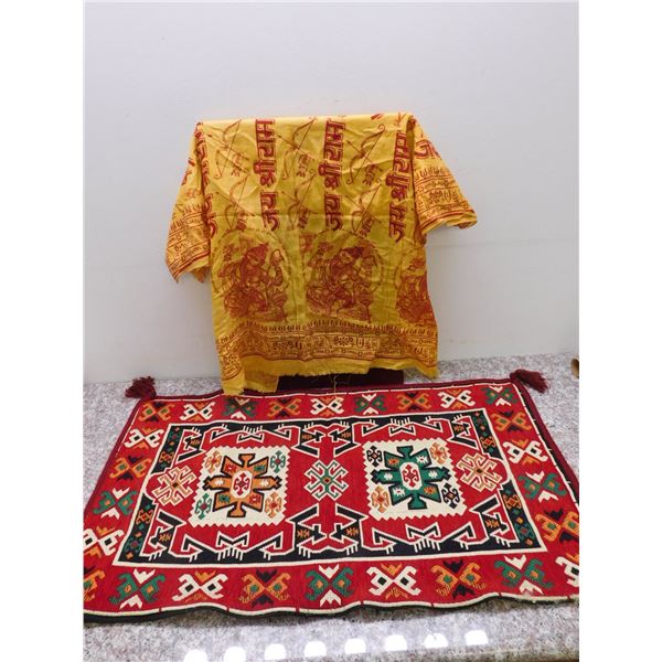 Killim Area Rug Prayer Mat Zippered 36" x 20" and Prayer Shawl Indian Hindu