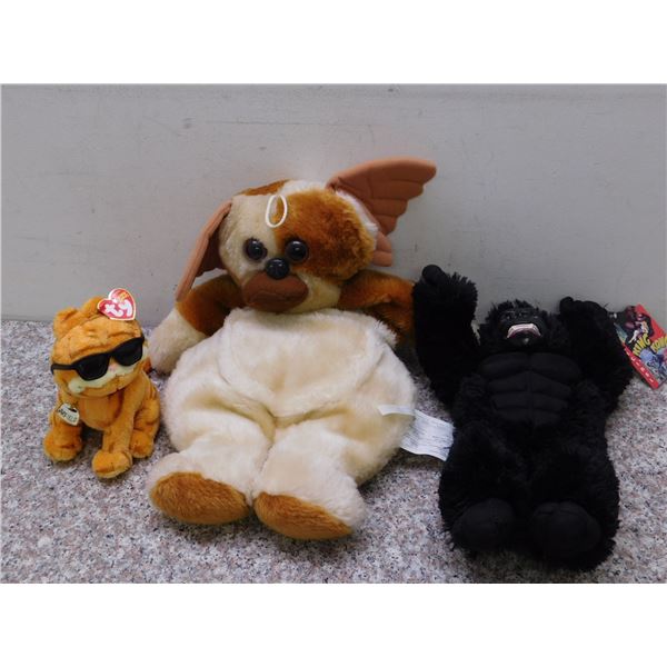 Lot of 3 Vintage Plushies Toys Gizmo Plush Bag, King Kong and Garfield