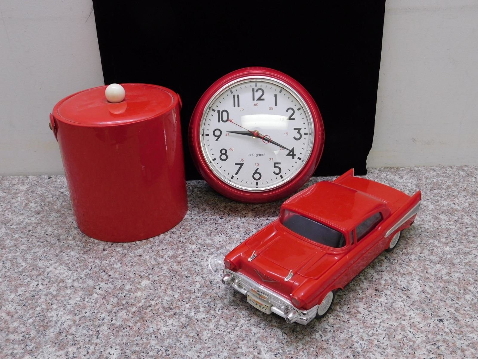 Lot of 3 Ice Bucket, Vintage Clock and Chevy Toy Car