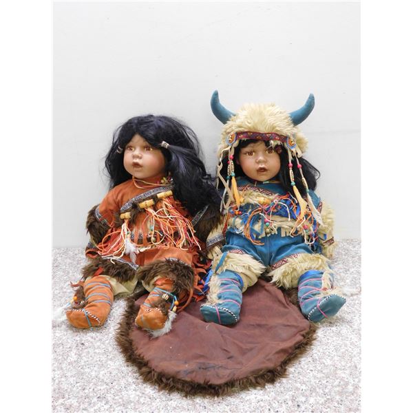 Lot of 2 Native American Aboriginal Dolls Porcelain Hands Feet Heads ...