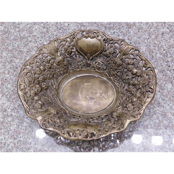 Rose Pattern Silver Plate Tea Cookies Basket Bowl Vintage 12" x 10"