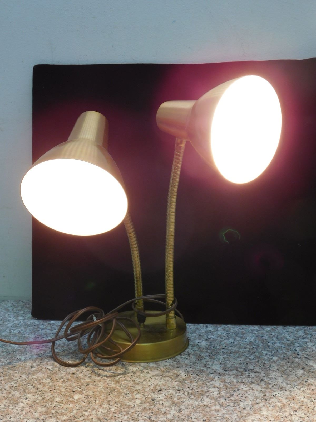 Gold Metal 2-Arm Table Desk Lamp Light 14" Tall