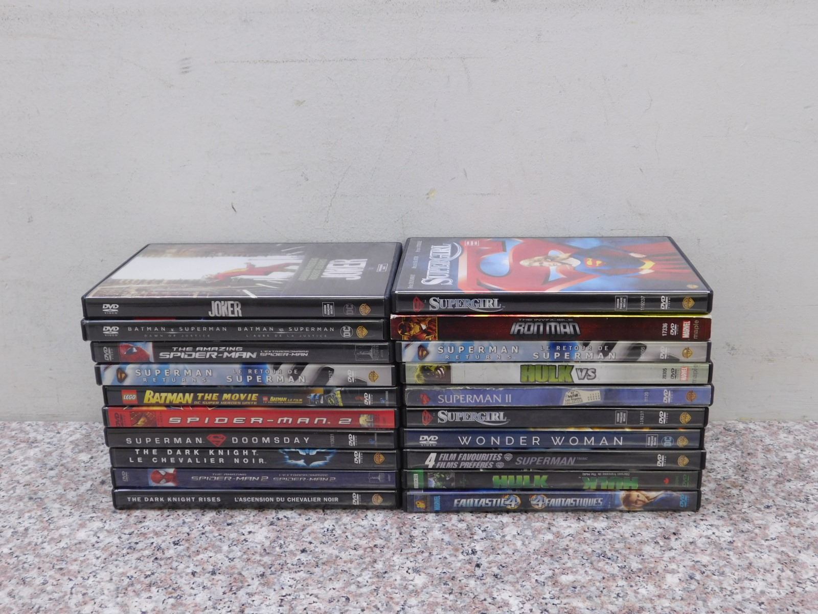 Lot of 20 DVDs Movies Superhero Superman Spider Man Batman Hulk Iron ...