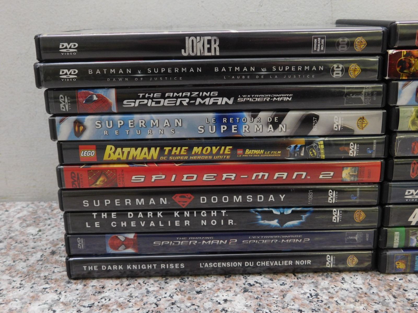 Lot of 20 DVDs Movies Superhero Superman Spider Man Batman Hulk Iron ...