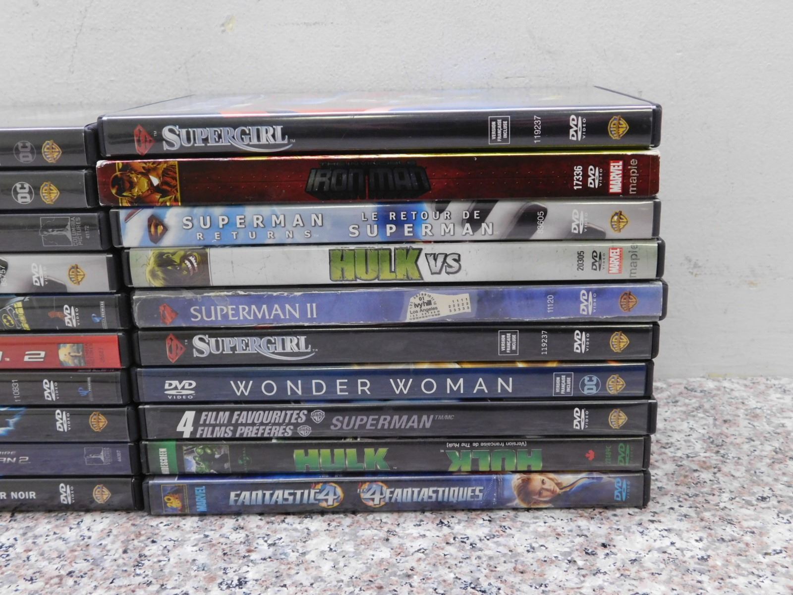 Lot of 20 DVDs Movies Superhero Superman Spider Man Batman Hulk Iron ...