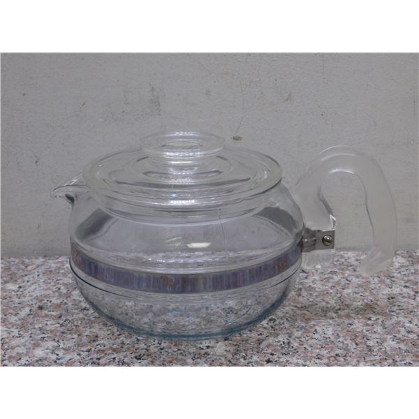 Glass Pyrex Tea Pot Clear With Lid Metal Center Band