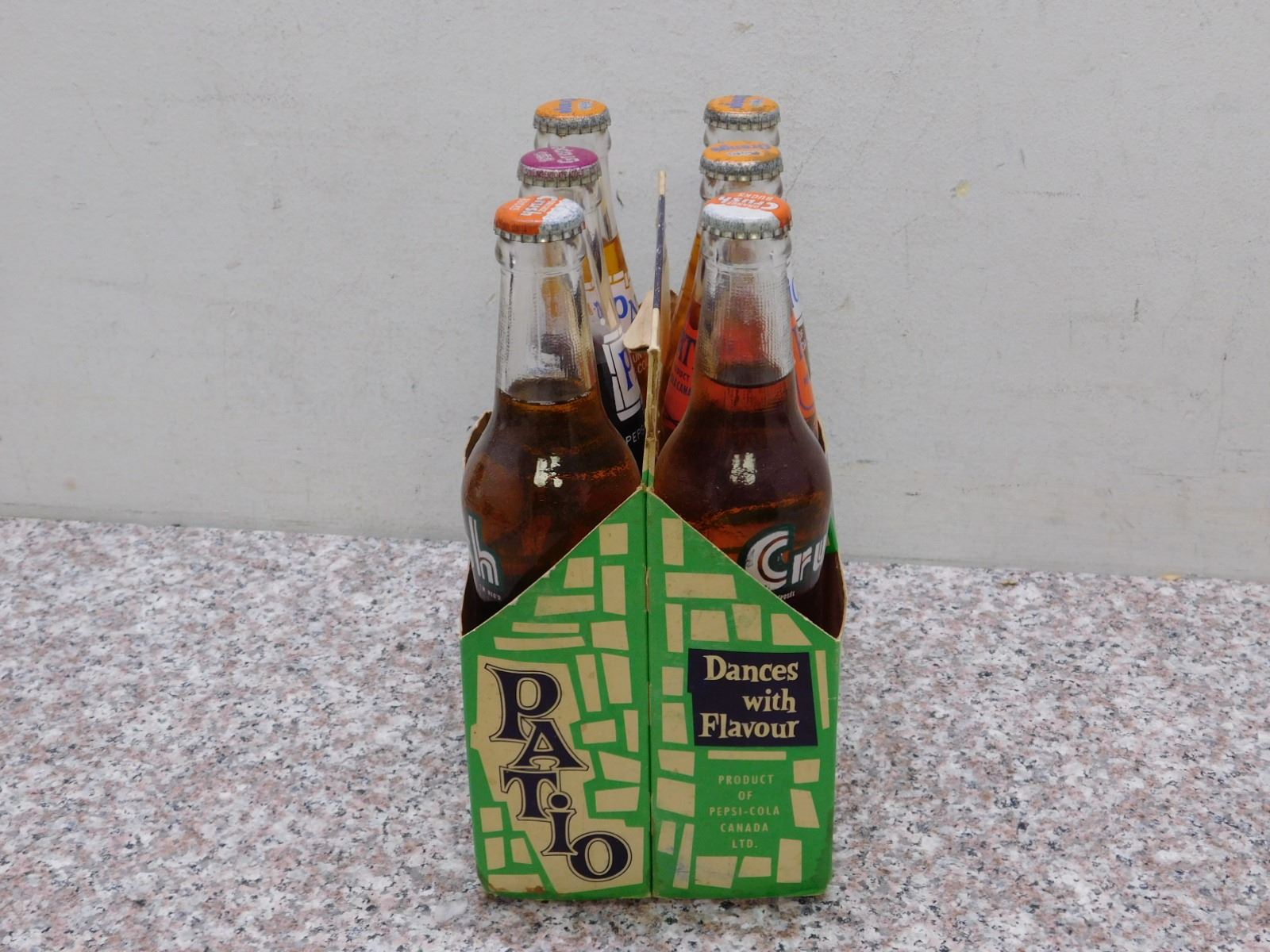 Vintage Patio Soda Cardboard 6-Pack Carrier With 6 FULL Bottles Pepsi 1960s
