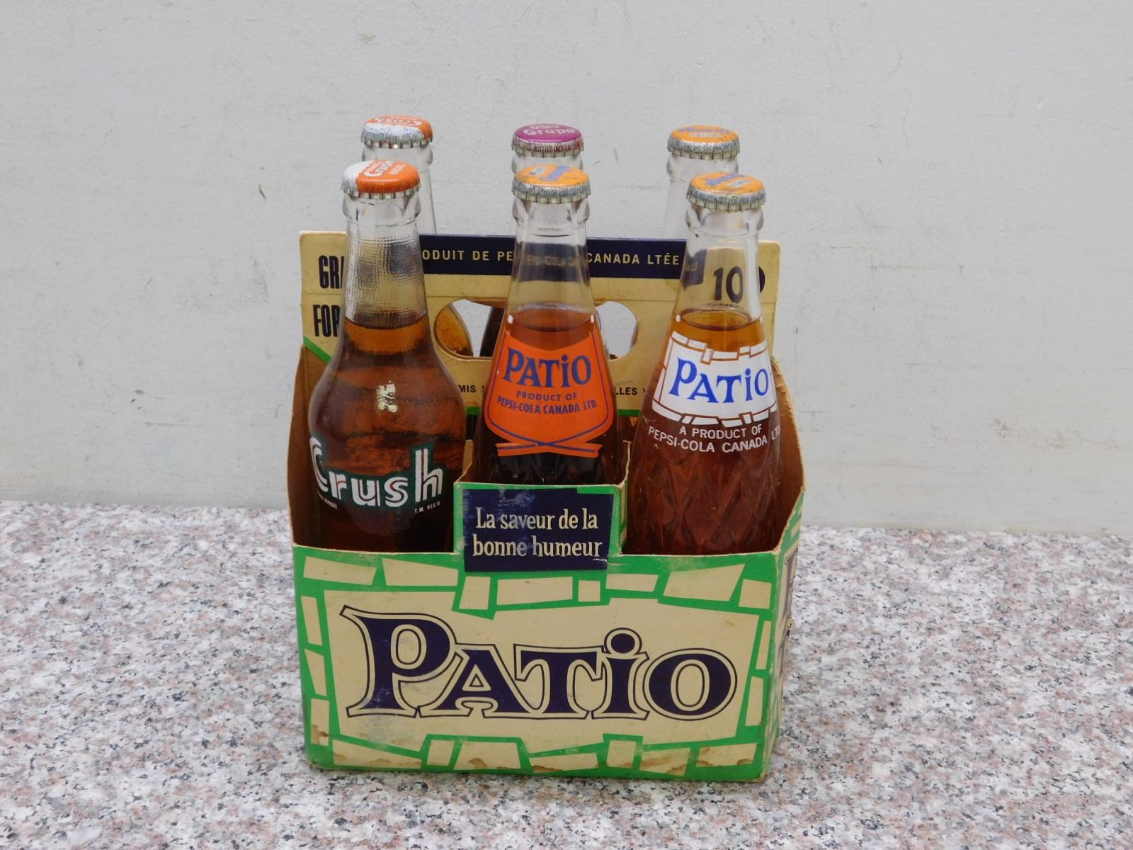 Vintage Patio Soda Cardboard 6-Pack Carrier With 6 FULL Bottles Pepsi 1960s