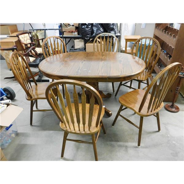 Wooden Oak Kitchen Dining Room Suite Oval Table + 6 Chairs Pedestal Center