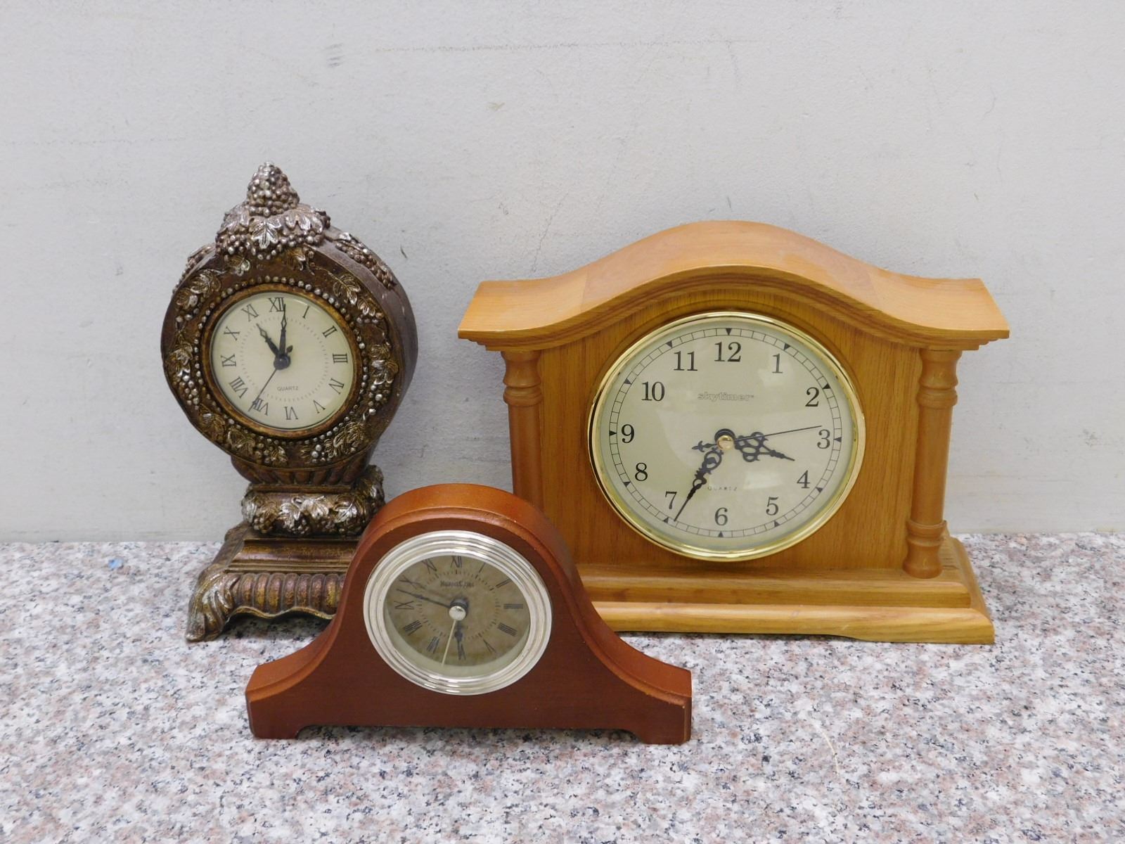 Lot of 3 Mantle Clocks Quartz Vintage Wooden Michael C Fina Skytimer