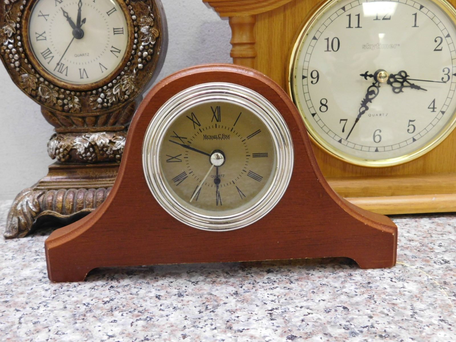 Lot of 3 Mantle Clocks Quartz Vintage Wooden Michael C Fina Skytimer