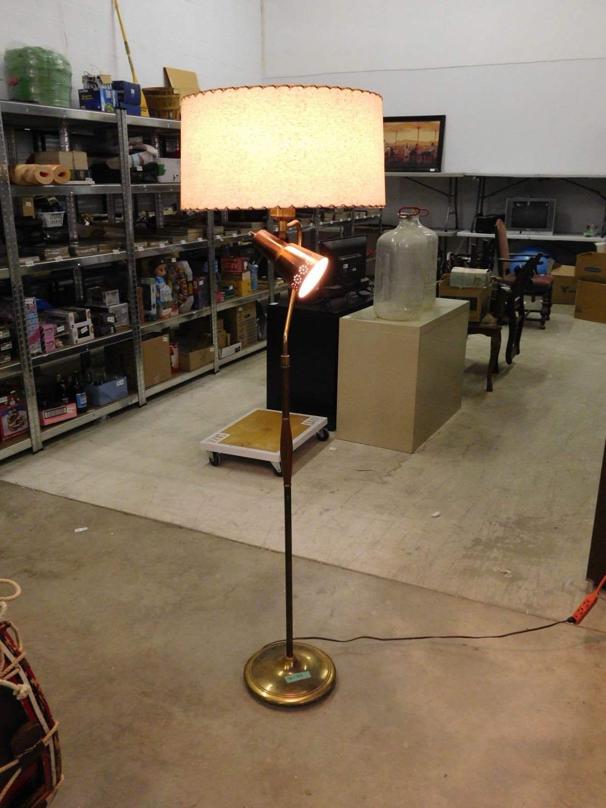Vintage Floor Standing Lamp Tri Light and Reading Light Fiberglass Shade