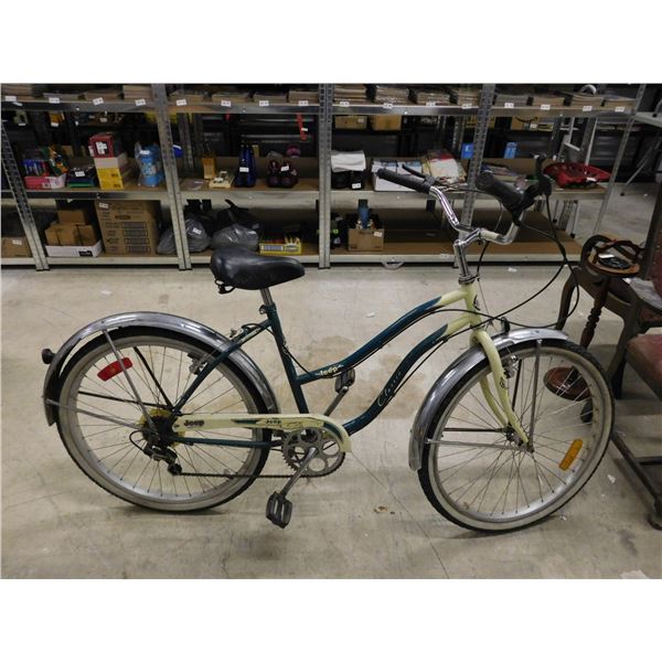 Jeep Classic Cruiser Bike 6 Speed Grip Shift Dark Green and Cream Bicycle