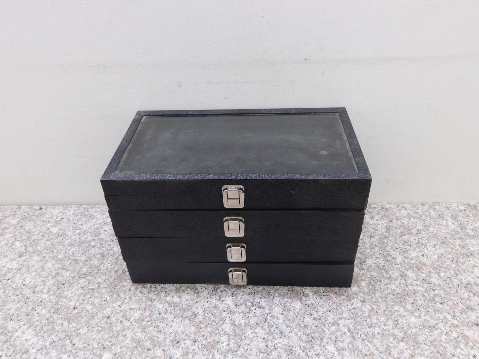 Lot of 4 Glass Top Rectangle Circular Slot Display Cases for Gemstones ...