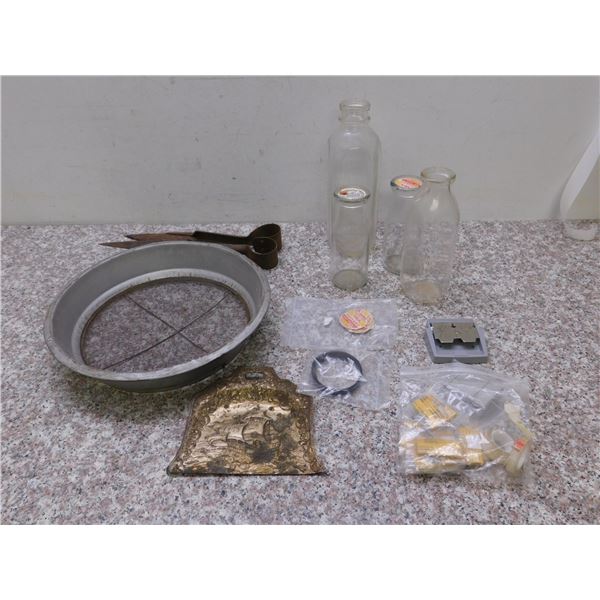 Vintage END OF RUN Milk Bottles, Sifting Pan, Sheep Shears, Kodak Film ...