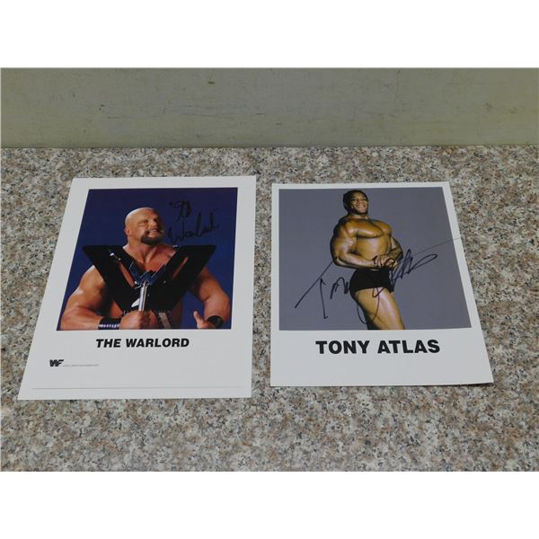 Pair of Autographed Signed WWE WWF 8" x 10" Tony Atlas The Warlord