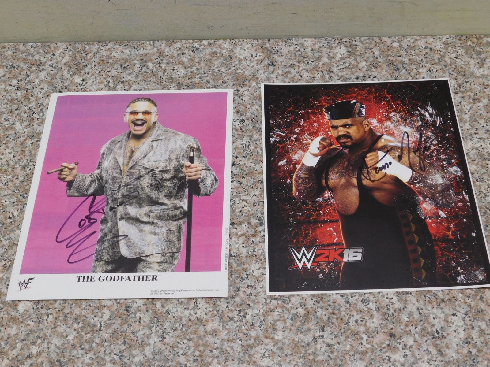 Pair of Autographed Signed WWE WWF 8" x 10" The Godfather Kama Mustafa ...