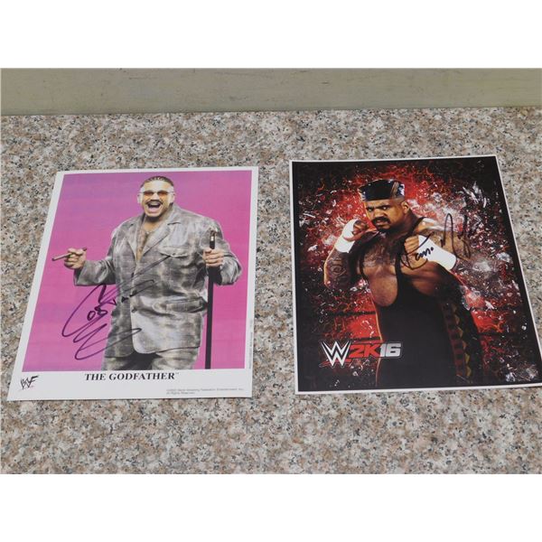 Pair of Autographed Signed WWE WWF 8" x 10" The Godfather Kama Mustafa ...