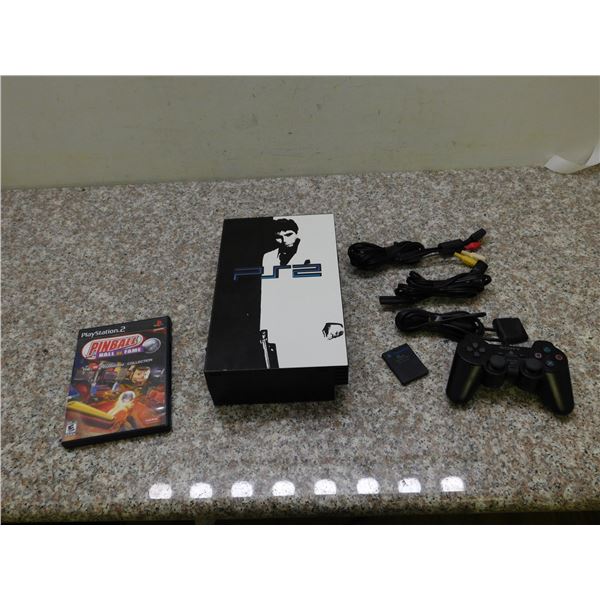 PS2 Fat Console Bundle Scarface Decal 1 Controller, Cables and Memory Card